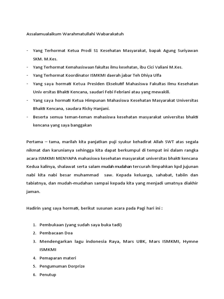 Acara ISMKMI Mahasiswa Kesehatan UBK | PDF