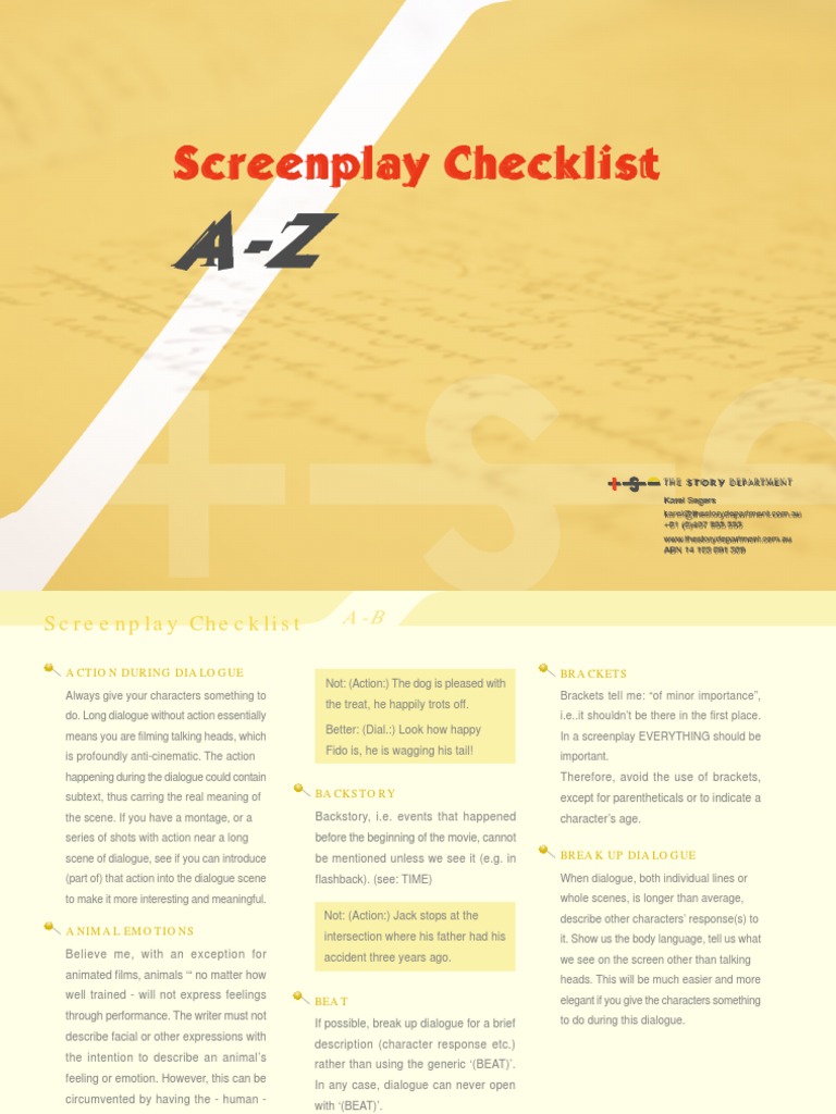 Screenplay Checklist: THE Department | PDF | Screenplay | Screenwriting