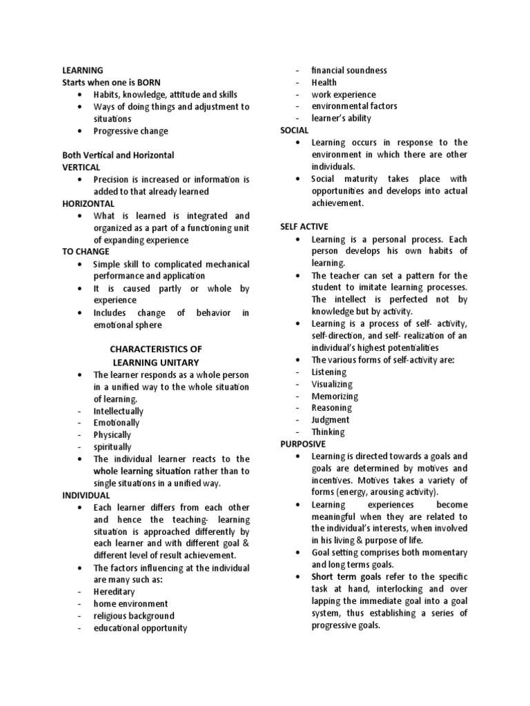 Characteristics of Learning Explained | PDF | Learning | Motivation