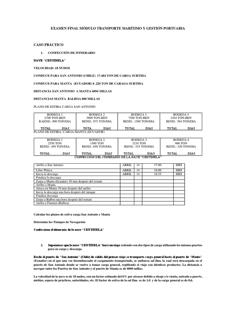 Caso Práctico Examen Final Transporte Marítimo y Gestión Portuaria ...