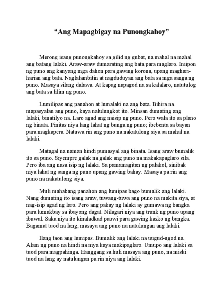 Ang Mapagbigay Na Punongkahoy | PDF