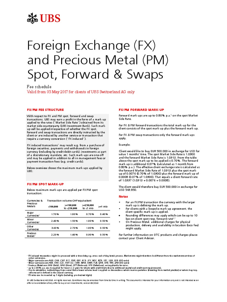 Foreign Exchange (FX) and Precious Metal (PM) Spot, Forward & Swaps ...