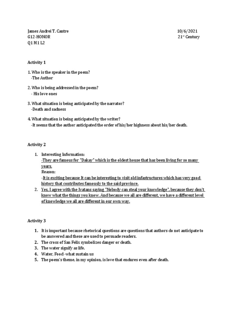 21st Century Q1 Module 1 Lesson 2 - Cantre | PDF