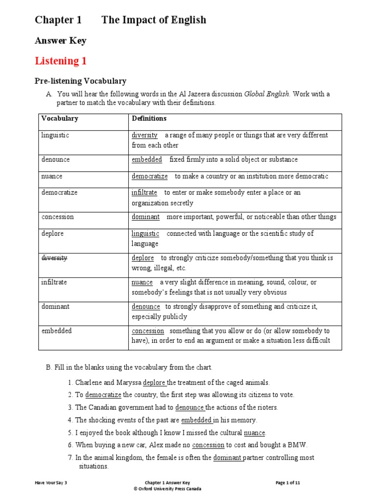 Chapter 1 - Answer Key | PDF | English Language | Vocabulary