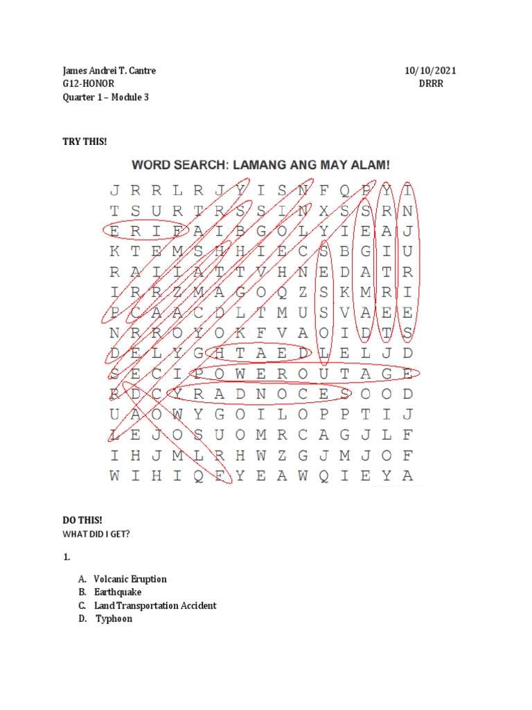 DRRR (Quarter 1 - Module 3) - Cantre | PDF | Earthquakes | Flood