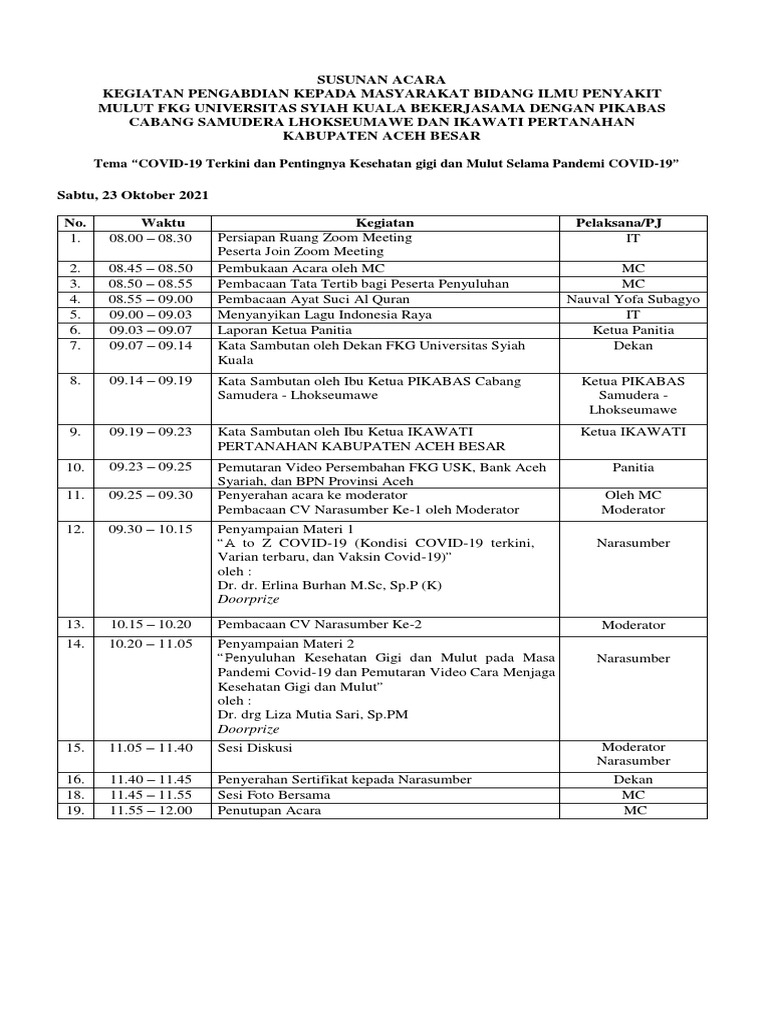 Susunan Acara PKM Ipm Tahun 2021 | PDF