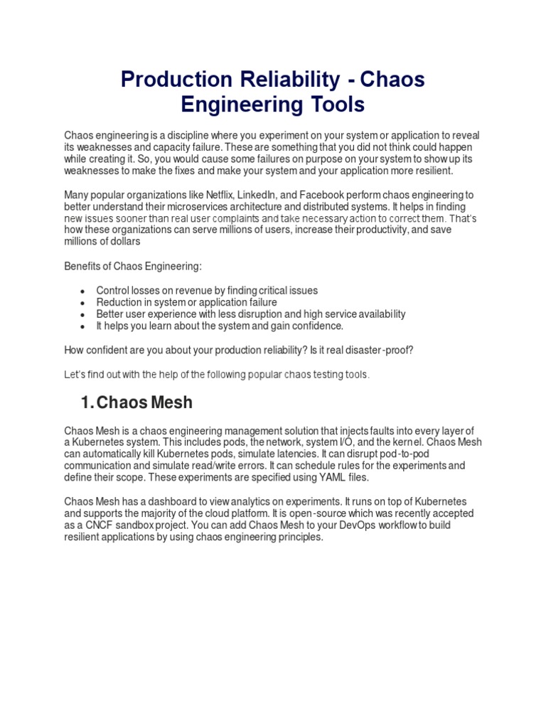 Essential Chaos Engineering Tools | PDF | Computer Architecture ...