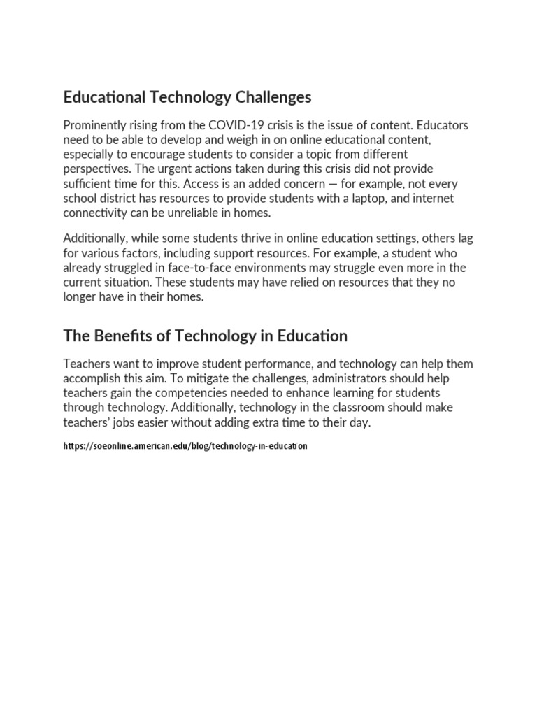Educational Technology Challenges | PDF