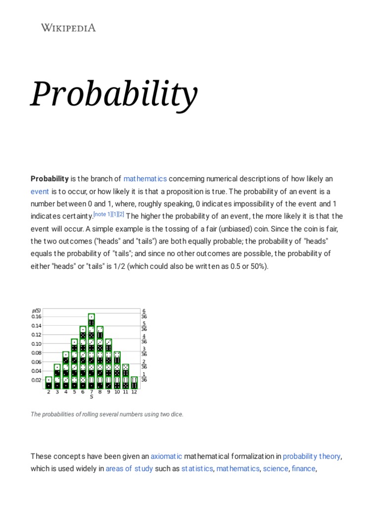 Probability - Wikipedia | PDF | Probability | Probability And Statistics