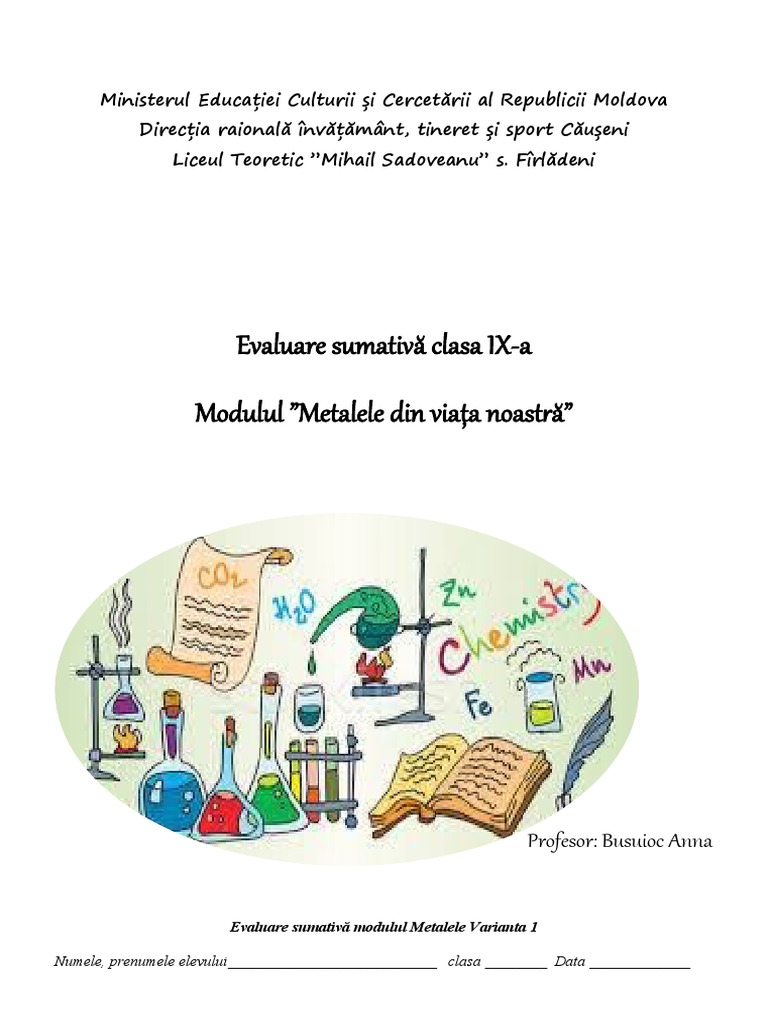 Evaluare Clasa 9 Metalele | PDF