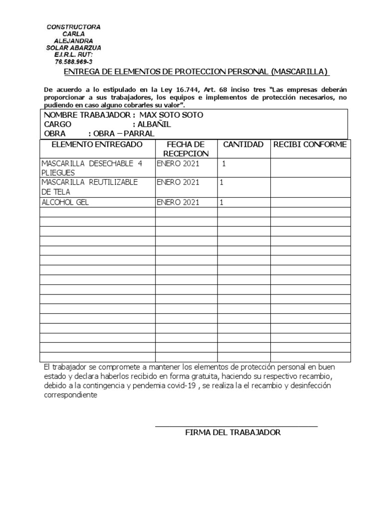Entrega - Epp Mascarilla | PDF