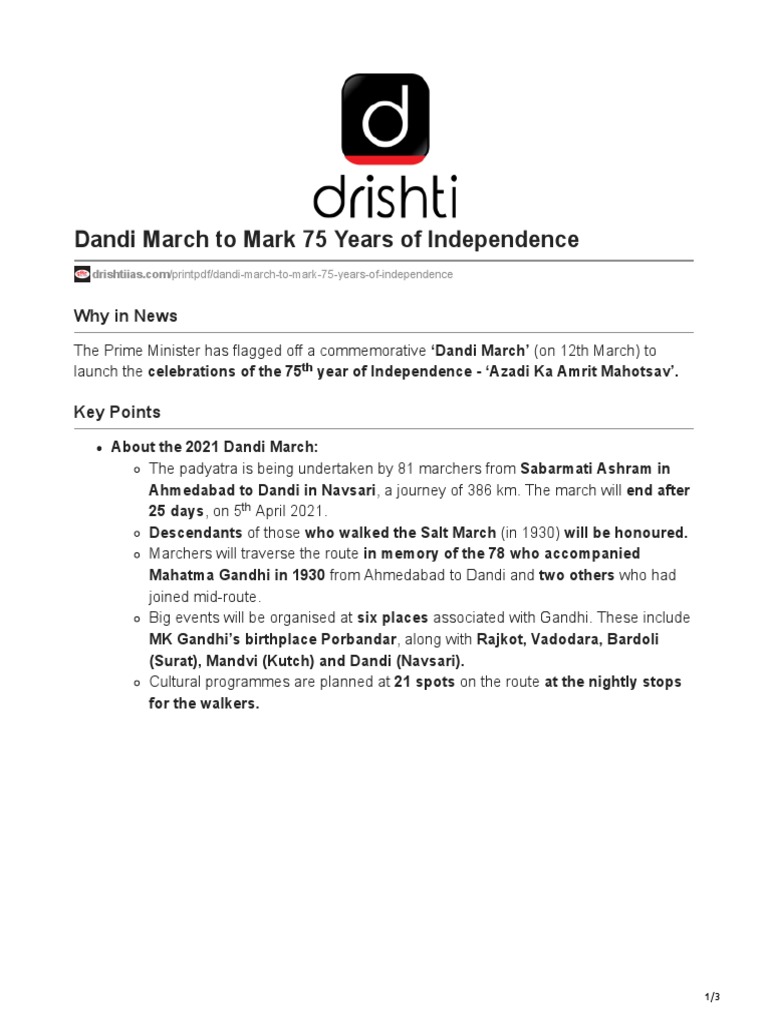 Dandi March To Mark 75 Years of Independence: Why in News | PDF ...