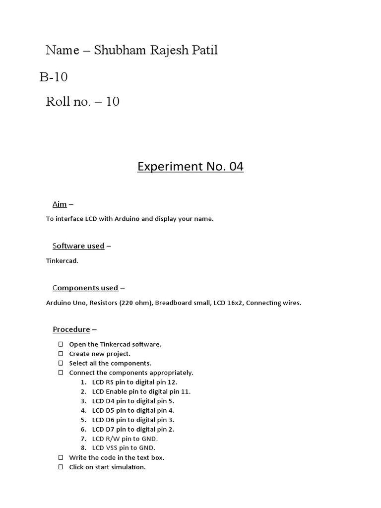 ES Experiment No. 04 B-10 | PDF | Arduino | Software