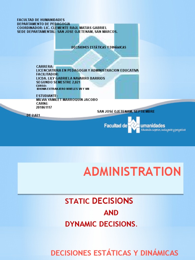 Static Decisions and Dynamic Decisions | PDF