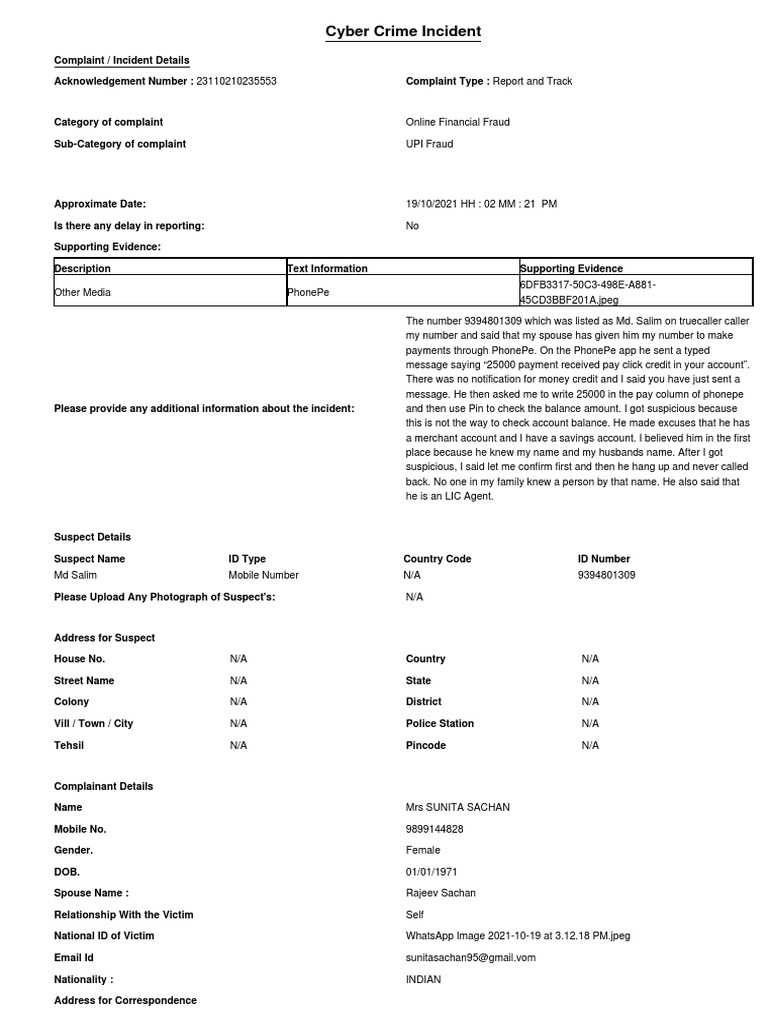Cyber Crime Incident | PDF