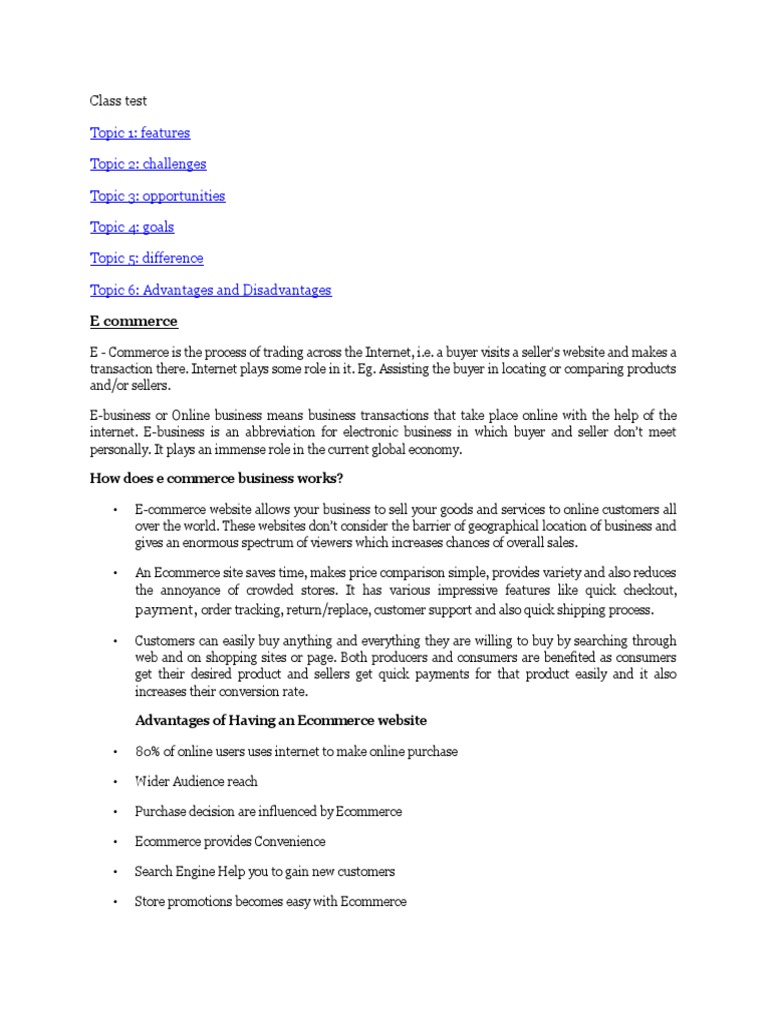 E COMMERCE Class Test | Download Free PDF | E Commerce | Electronic ...