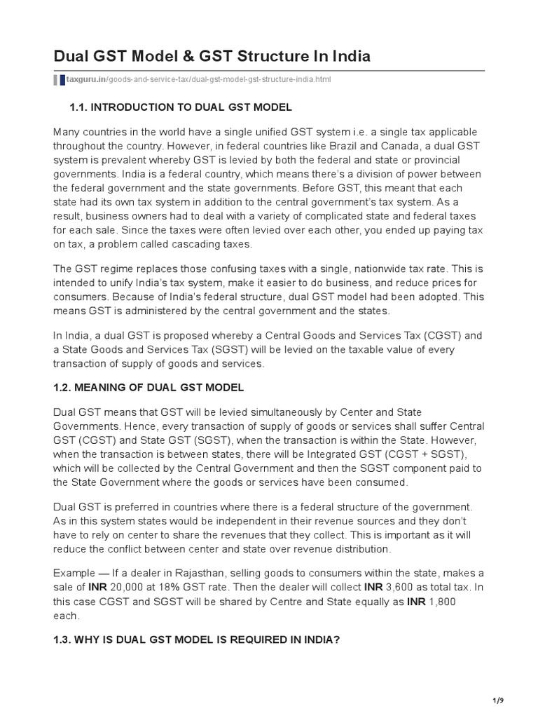 Taxguru - In-Dual GST Model GST Structure in India | PDF | Value Added ...