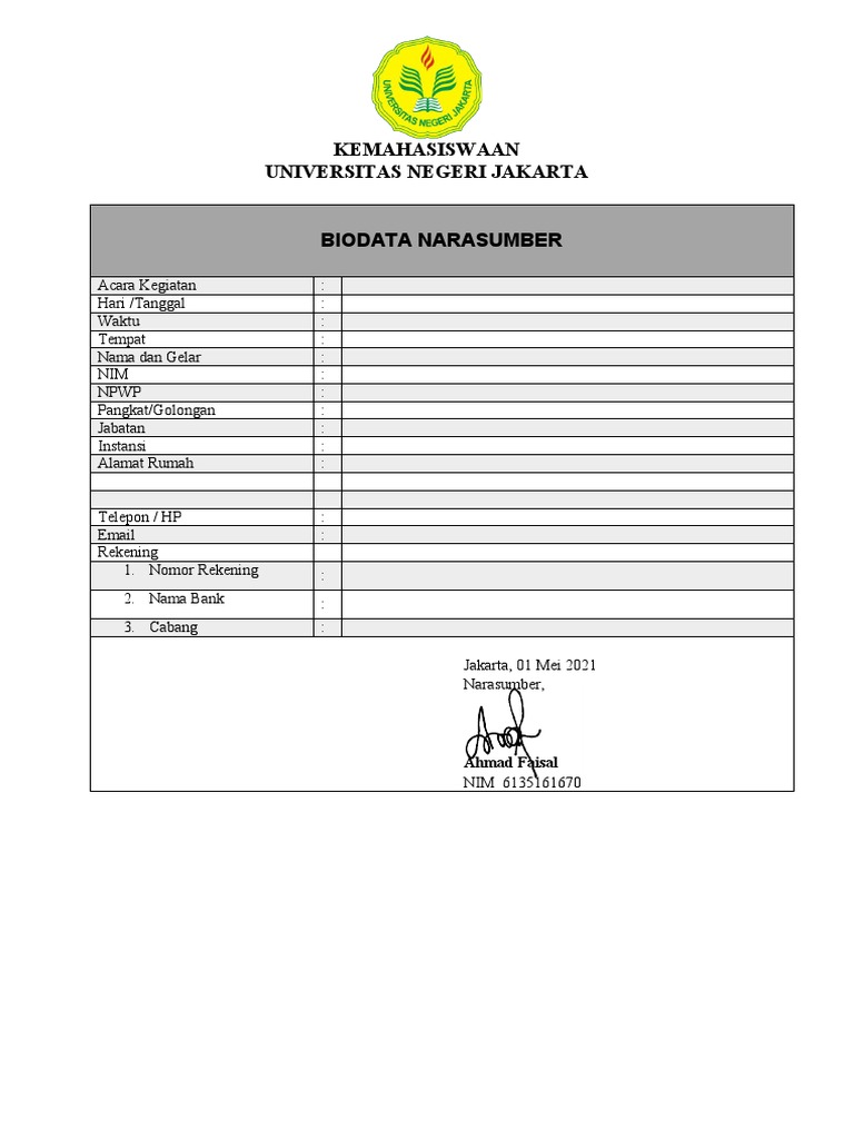 Form Data Narasumber | PDF