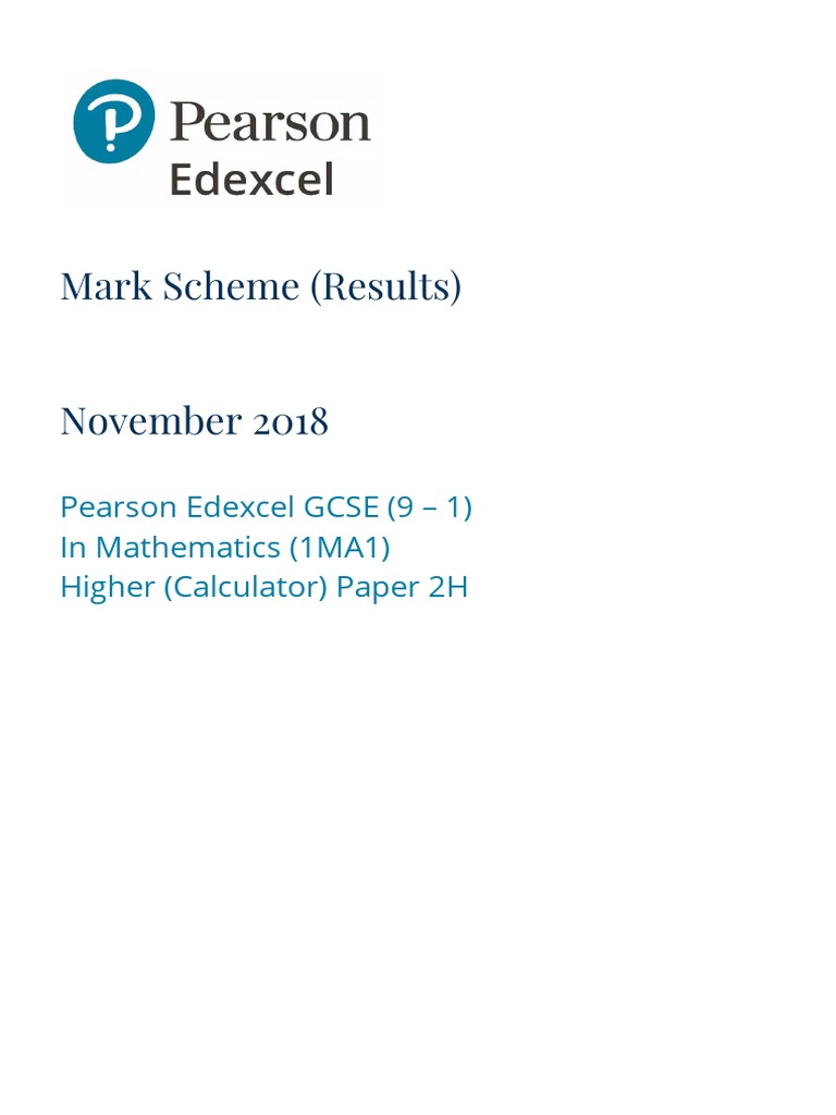 Mark Scheme (Results) November 2018: Pearson Edexcel GCSE (9 - 1) in ...