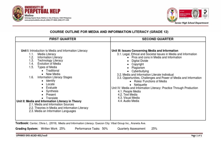 Course Outline - Media and Information Literacy | PDF | Information ...