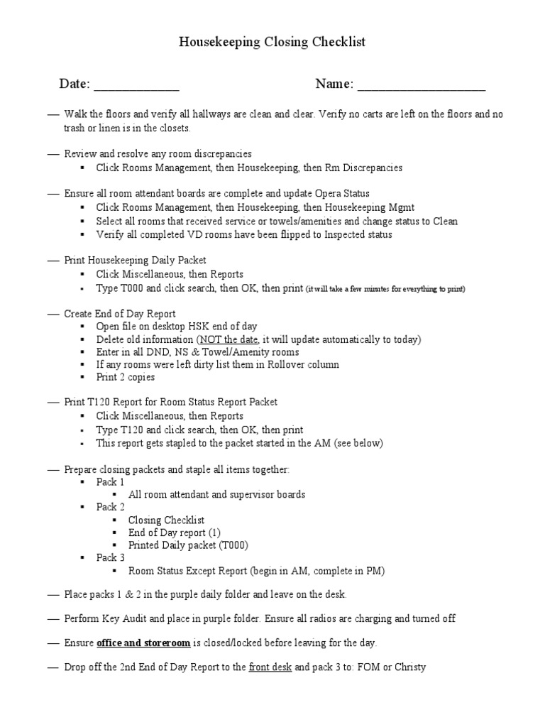HSK Closing Checklist | PDF