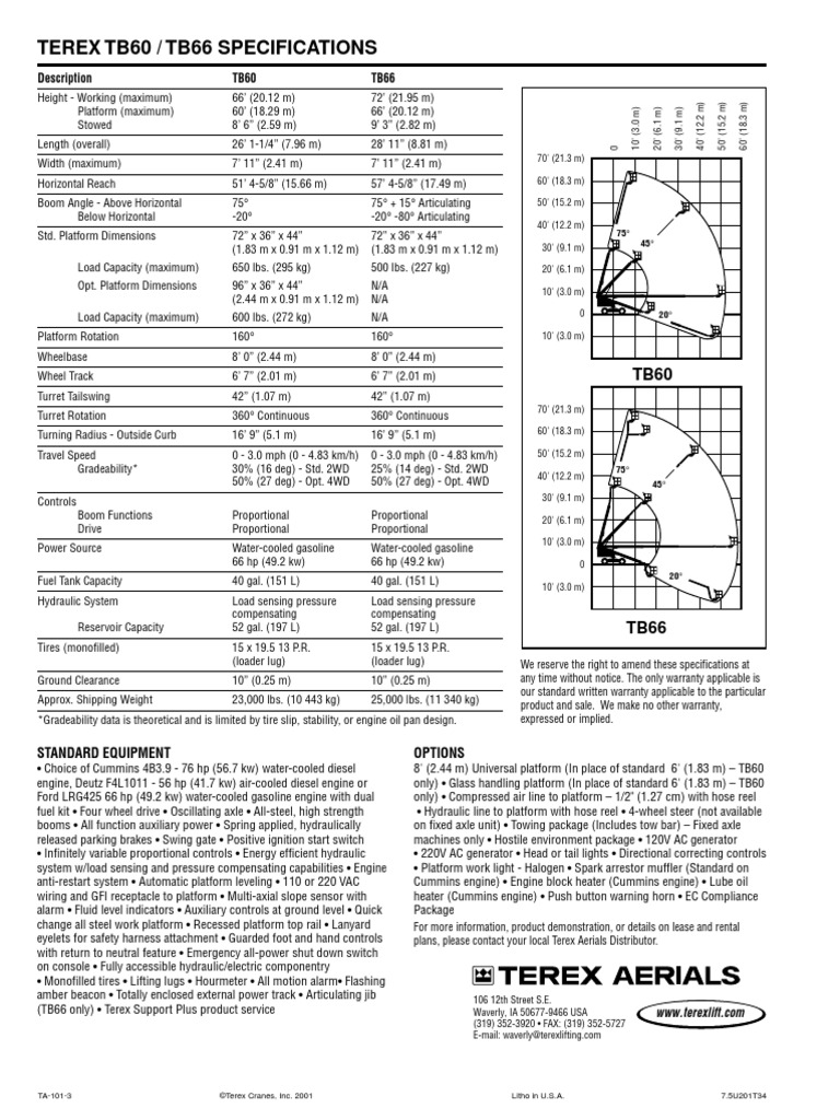 Terex Tb60 / Tb66 Specifications | PDF | Engines | Horsepower