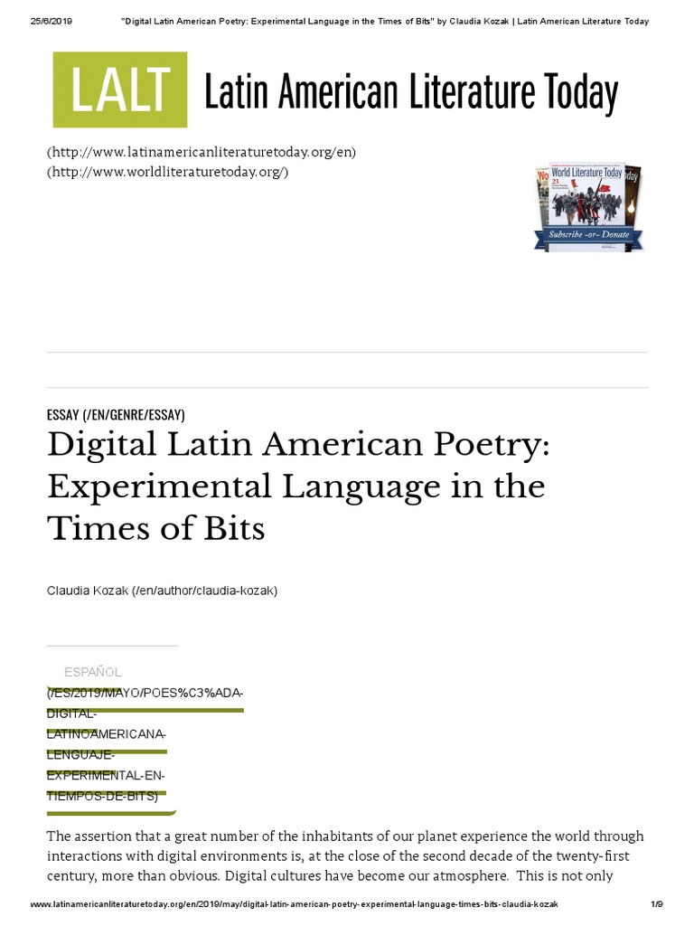 Digital Latin American Poetry - Experimental Language in The Times of ...