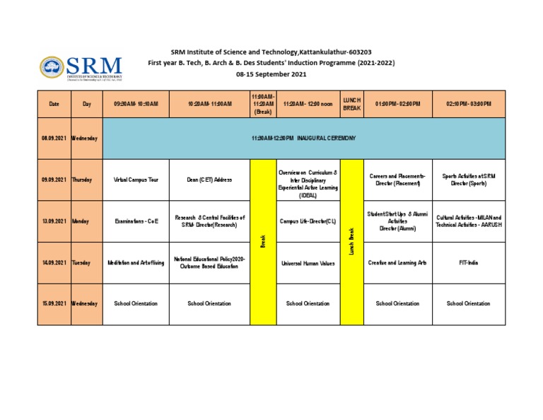 Induction Program (2021-2022) Complete Schedule | PDF | Education ...