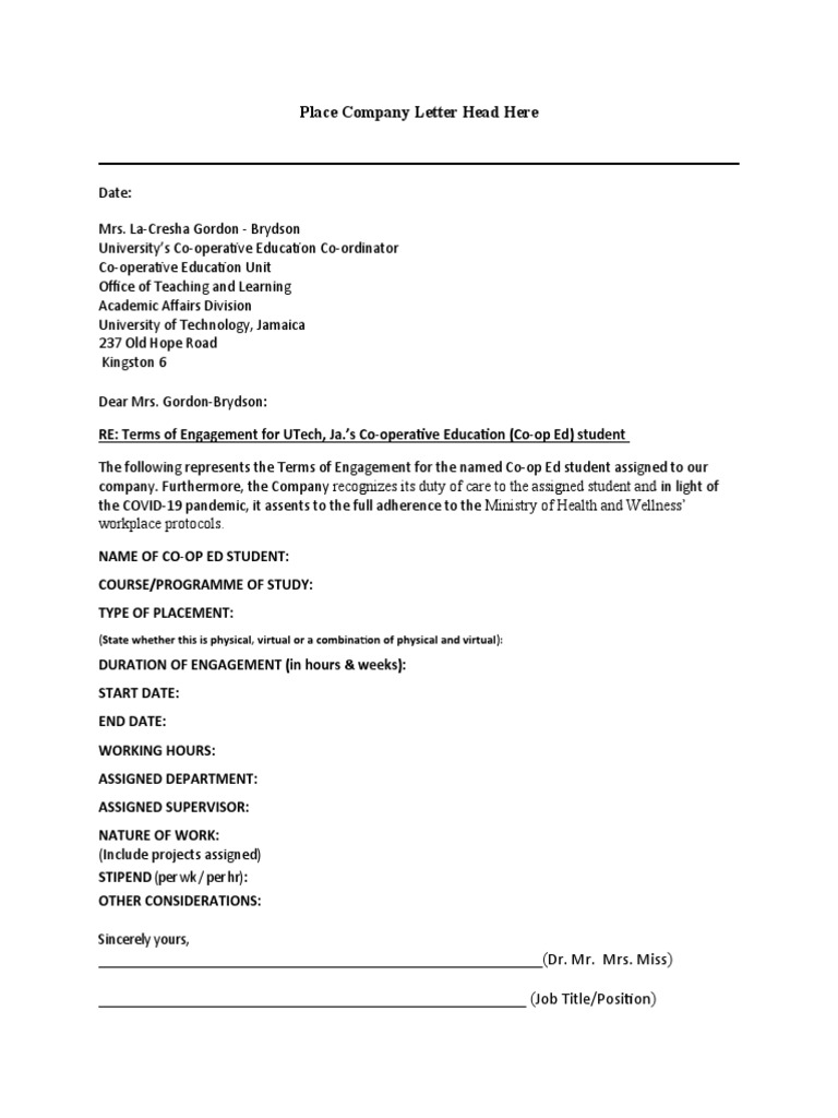 Terms of Engagement Form | PDF