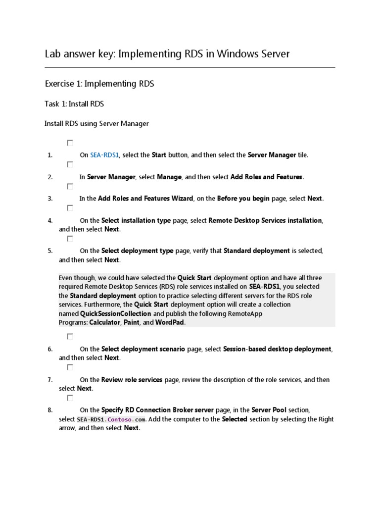 Implement RDS in Windows Server: Session Collection Configuration | PDF ...
