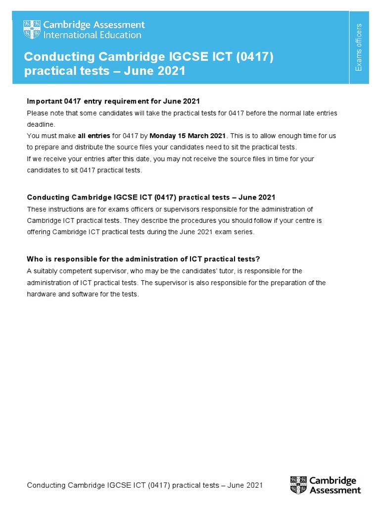 Conducting Cambridge IGCSE ICT (0417) Practical Tests June 2021 | PDF ...