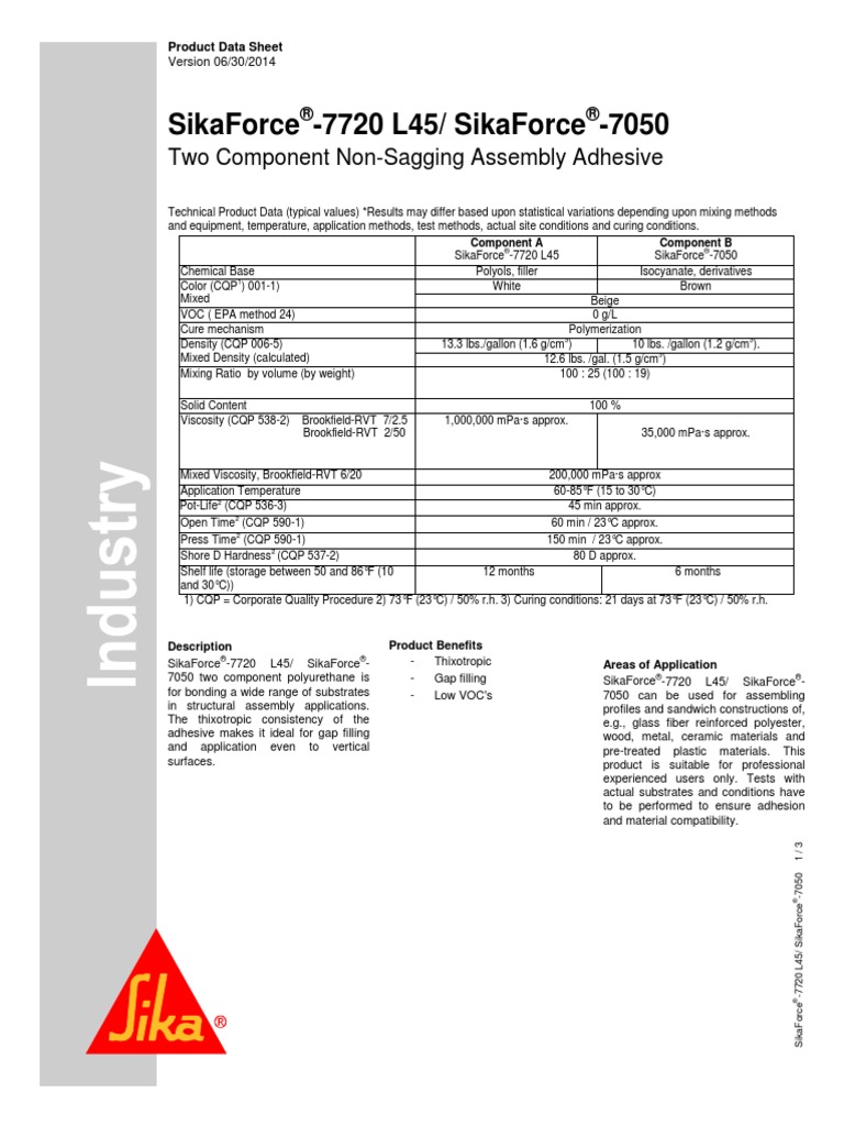 Sikaforce - 7720 L45/ Sikaforce - 7050: Two Component Non-Sagging ...