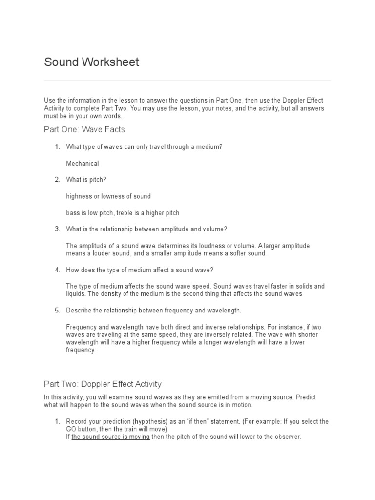 Sound Worksheet: Part One: Wave Facts | PDF | Waves | Sound