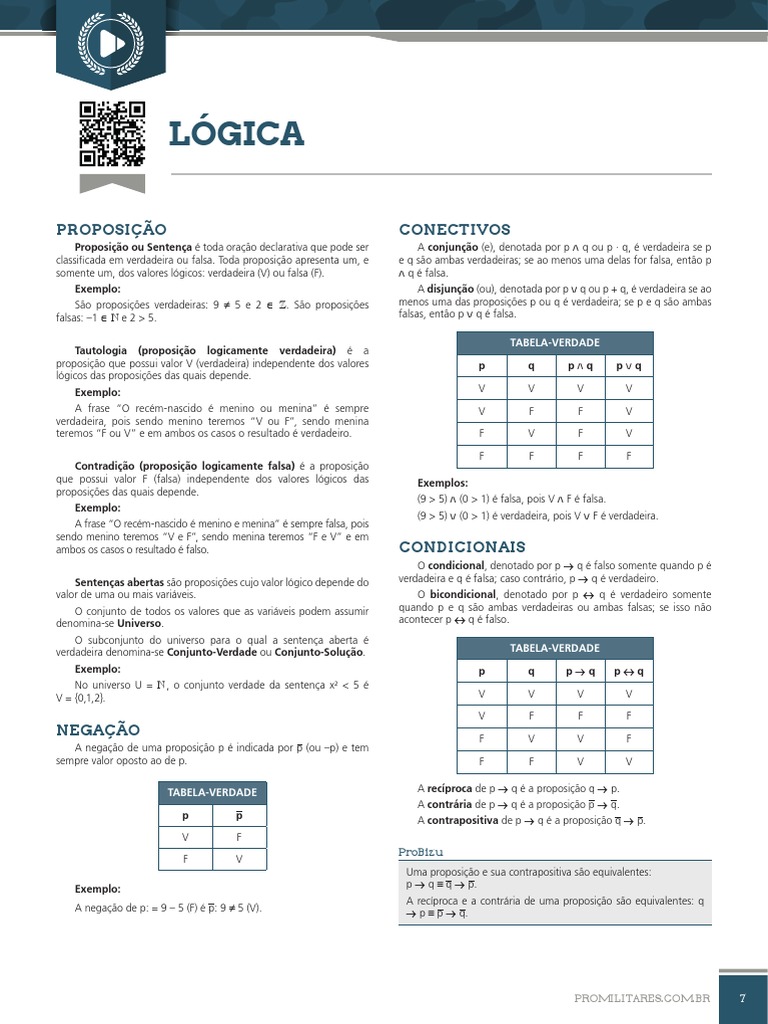 Guia Completo de Proposições Lógicas e Tabelas-Verdade | PDF | Lógica ...