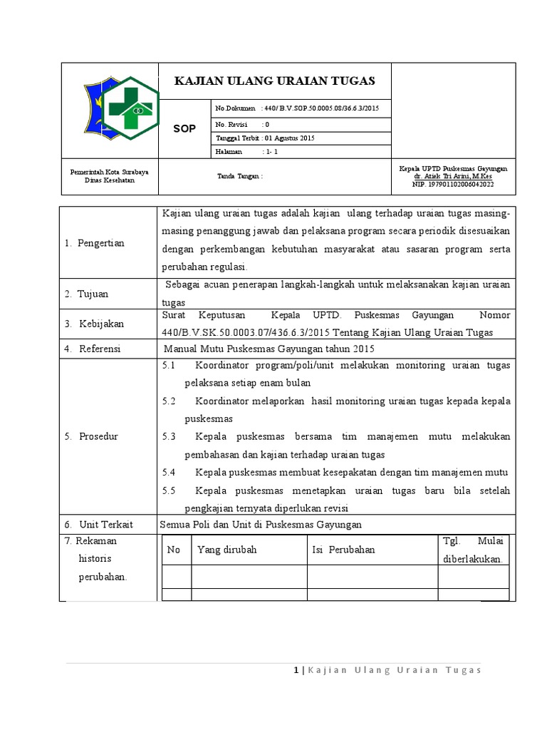 Sop Kajian Ulang Uraian Tugas | PDF