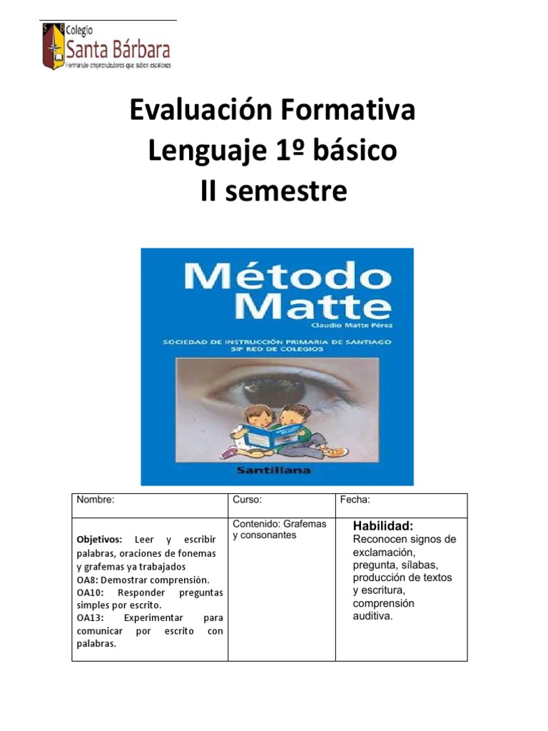 Evaluacion Formativa Lenguaje 1 Basico II Semestre | PDF | Escritura | Comunicación