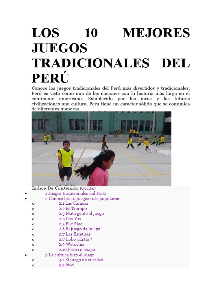 Los 10 Mejores Juegos Tradicionales Del Perú | PDF | Pelota | Perú