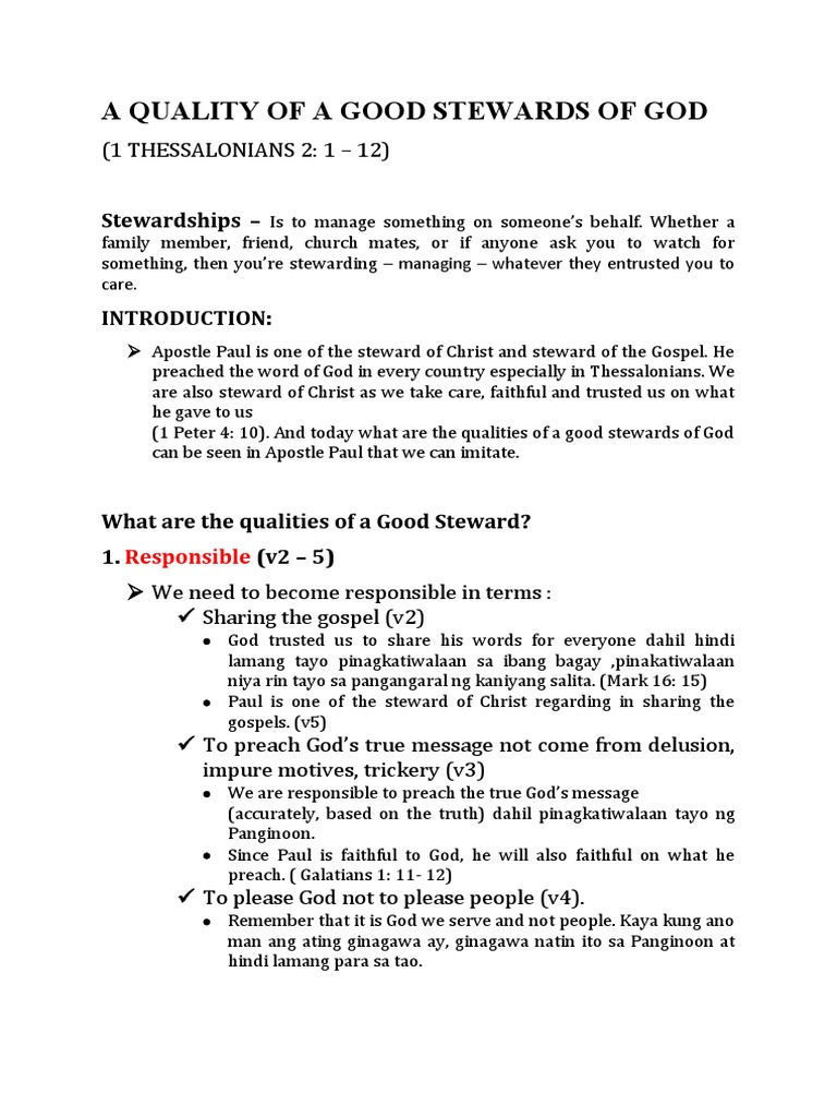 A Quality of A Good Stewards of God | PDF | Paul The Apostle | Jesus