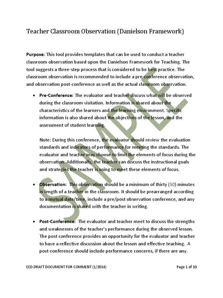 Teacher Classroom Observation (Danielson Framework) | PDF | Teachers ...