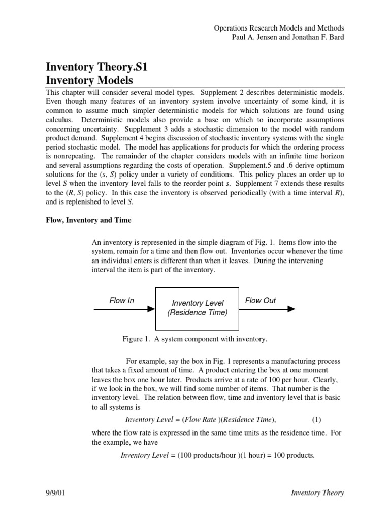 Inventory Theory.S1 Inventory Models: Flow, Inventory and Time | PDF ...