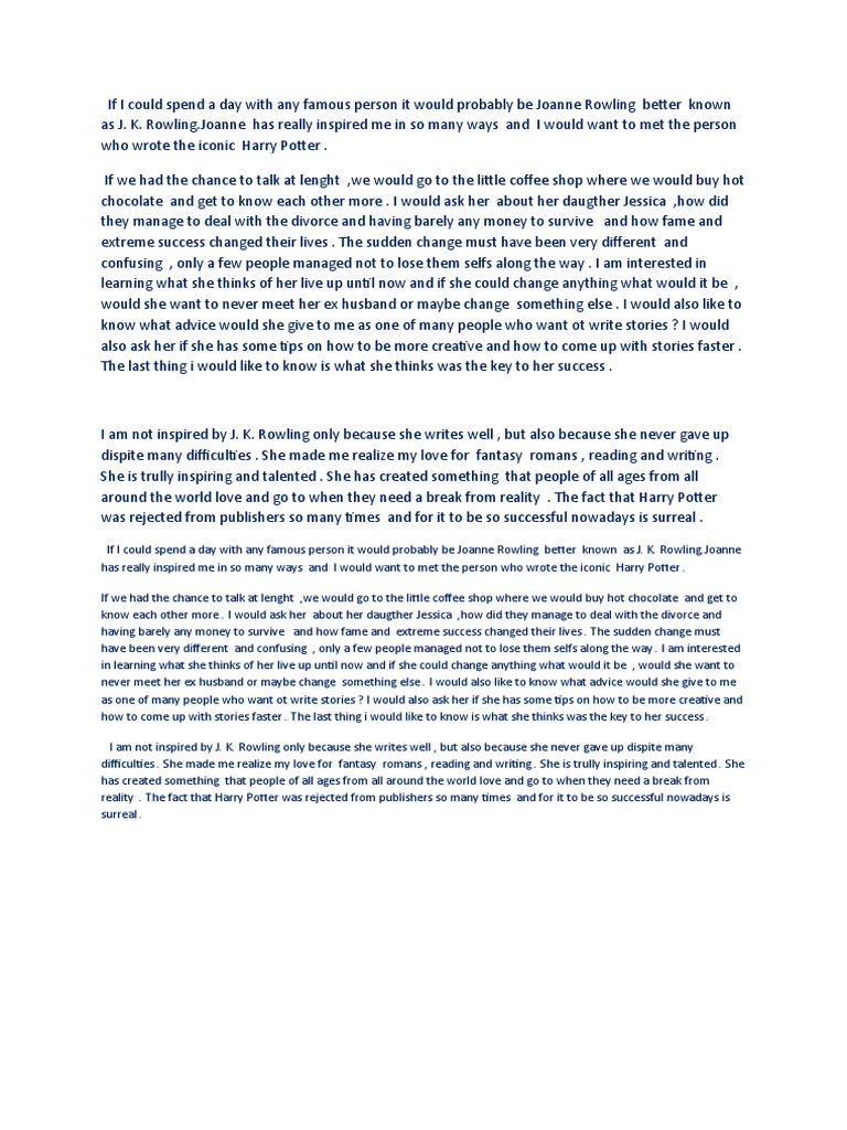 A Day With A Famous Person Essay | PDF | J. K. Rowling | Harry Potter