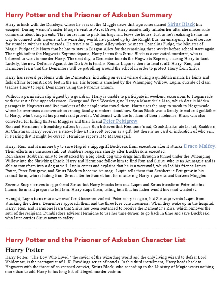 Harry Potter and The Prisoner of Azkaban | PDF | Contemporary Fantasy ...
