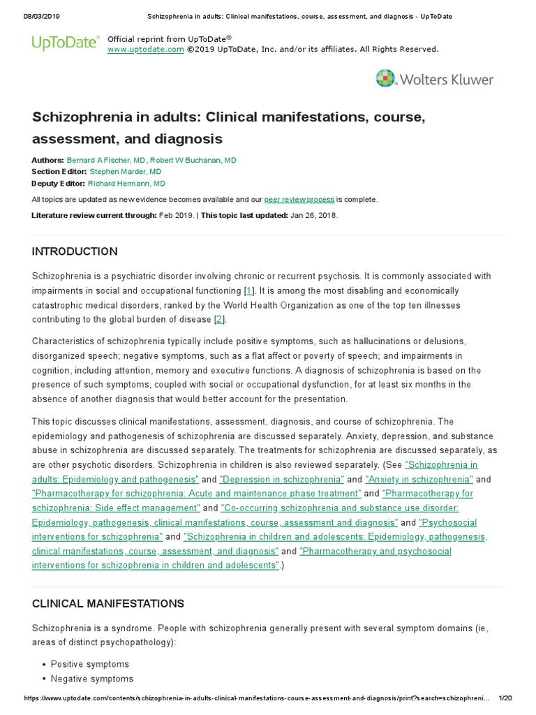 Schizophrenia in Adults: Clinical Manifestations, Course, Assessment ...