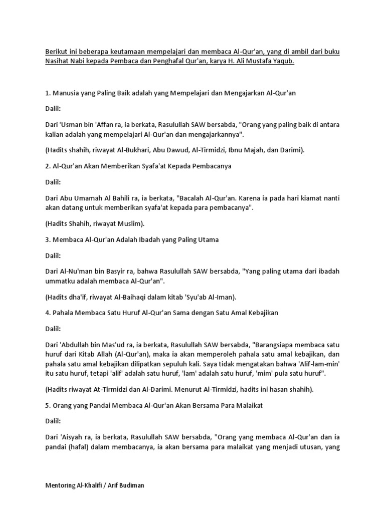 Keutamaan Belajar Al-Qur'An | PDF