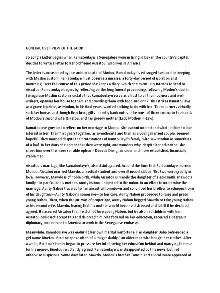 So Long A Letter Analysis | PDF | Funeral | Marriage