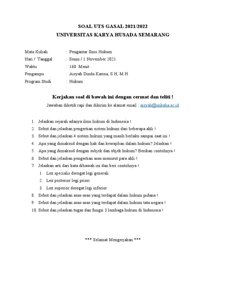 Soal Uts Pengantar Ilmu Hukum | PDF