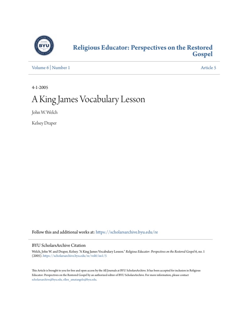 A King James Vocabulary Lesson | PDF | King James Version | Acts Of The ...