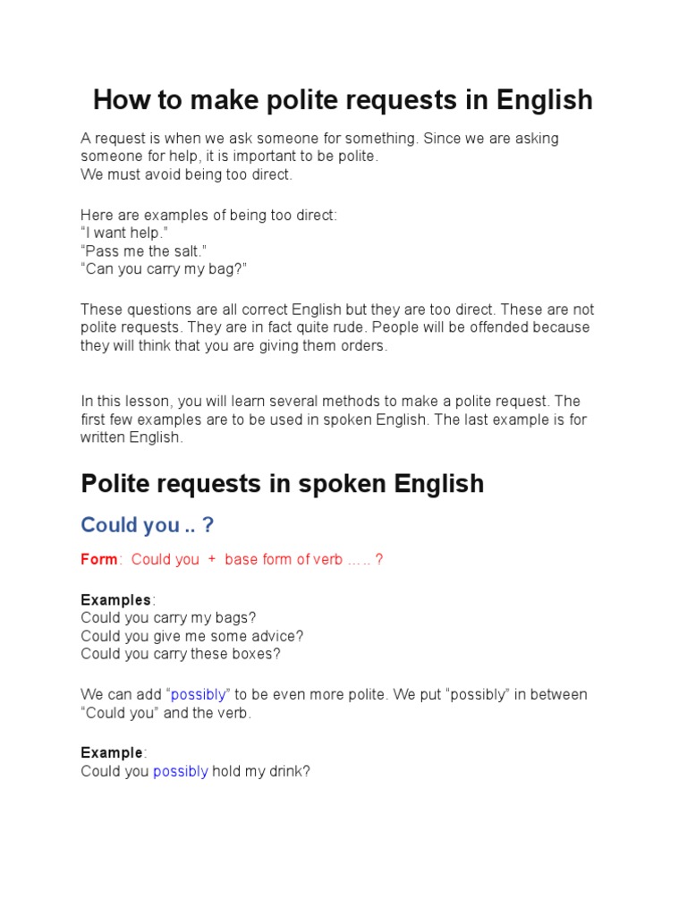 Making Polite Requests in English | PDF | Question | Cognition