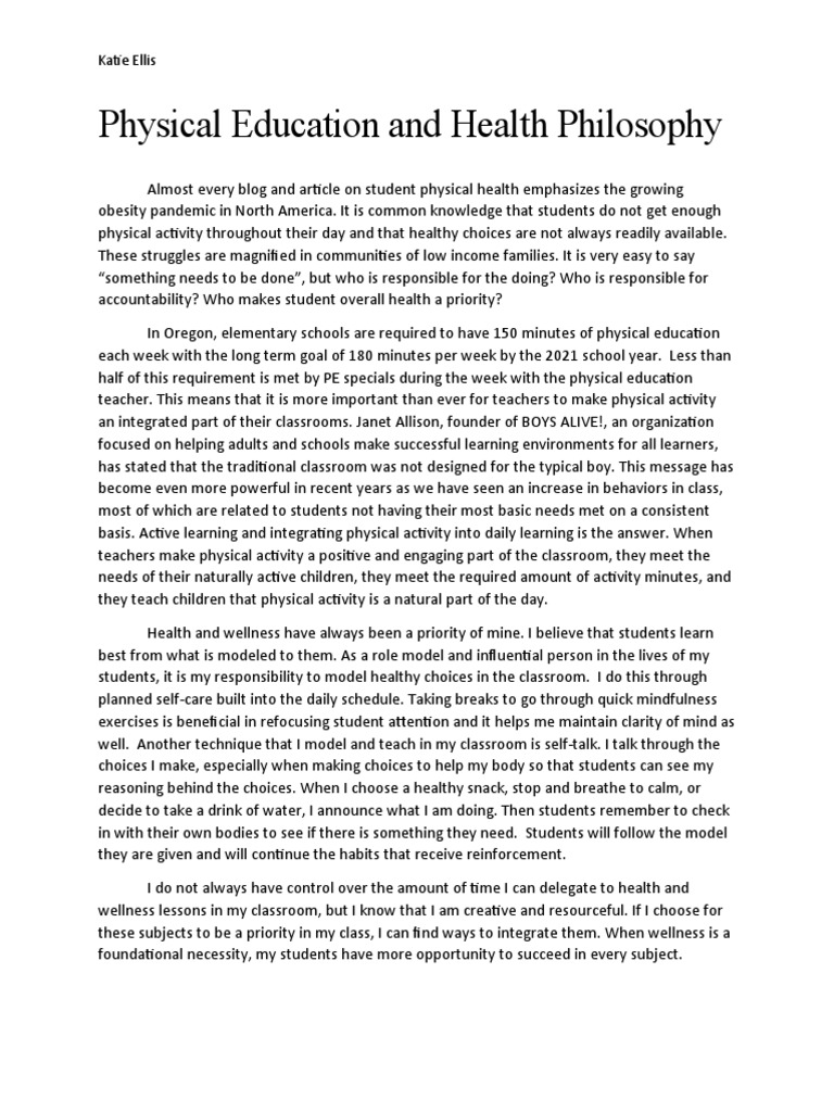 Pe and Health Philosophy | PDF | Physical Education | Teachers