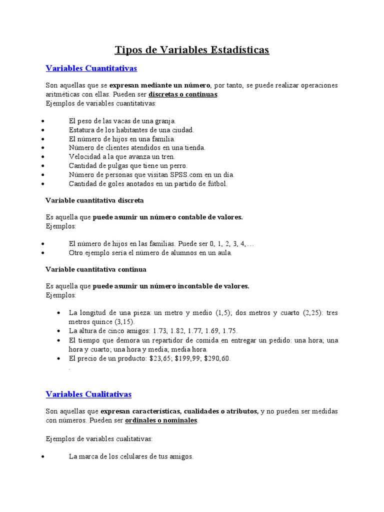 Tipos de Variables Estadísticas | PDF